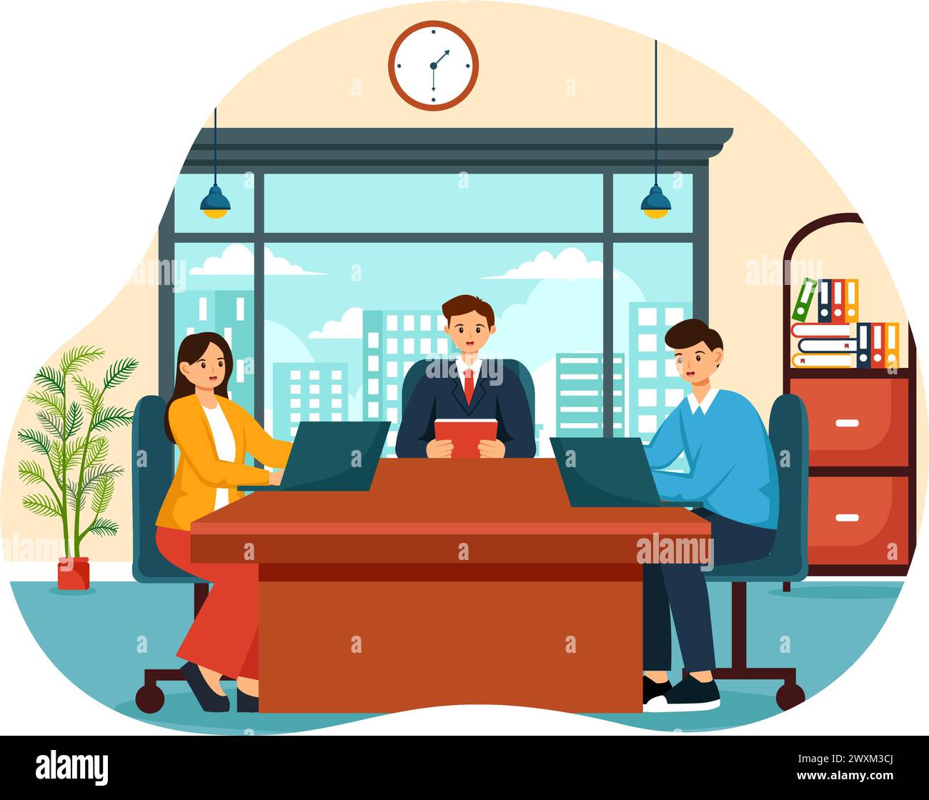 City Council Meeting Vector Illustration with Effective Business Team ...