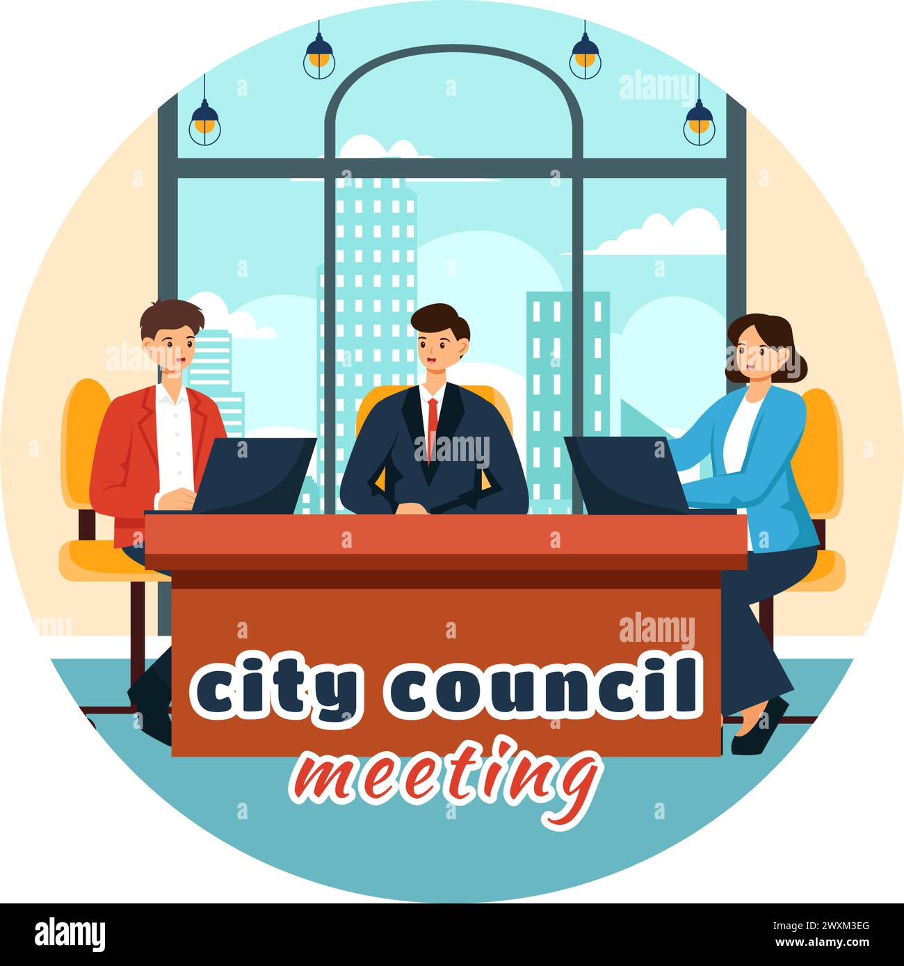 City Council Meeting Vector Illustration with Effective Business Team ...