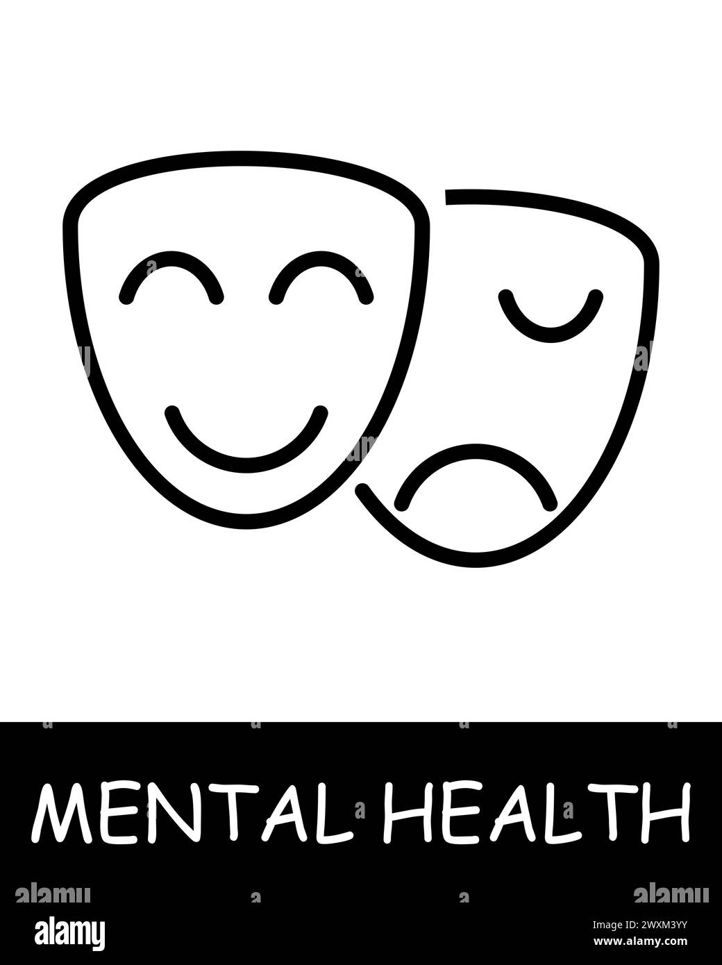 Hiding emotions line icon. Sadness, psychotherapy, emotional well-being ...