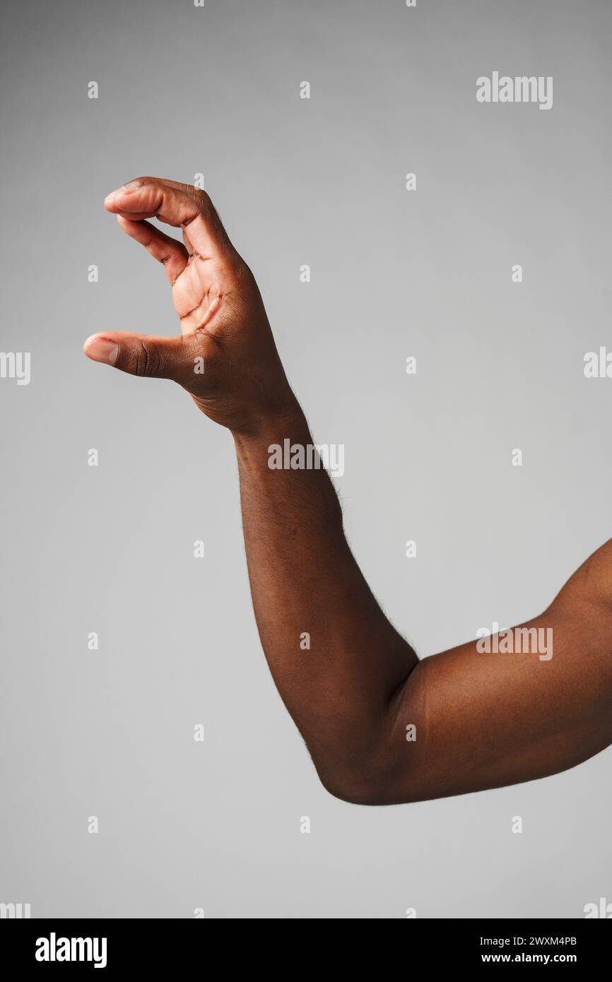 African Mans Arm Revealing Muscular Strength on gray background Stock ...