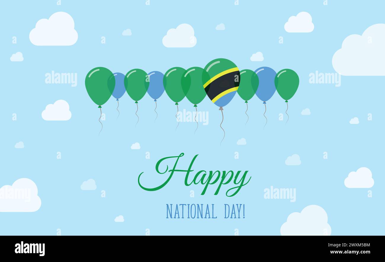 Tanzania Independence Day Flat Patriotic Poster. Row of Balloons in ...