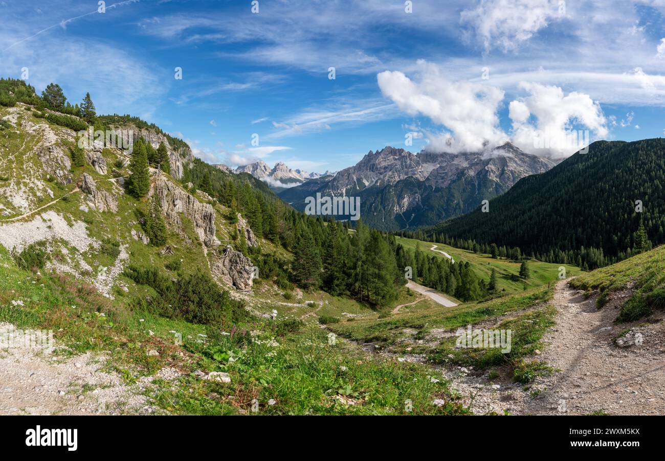 Panoramic image of landscape in South Tirol with famous Prags valley ...