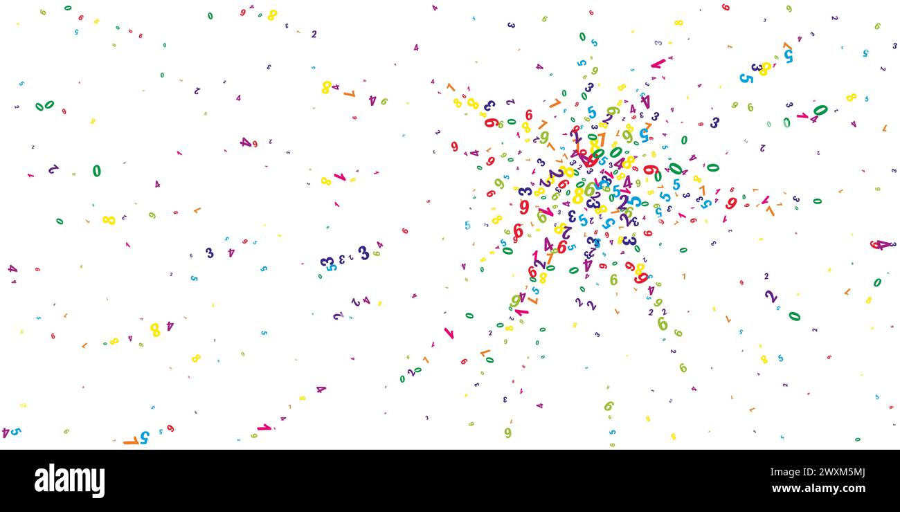 Scattered numbers. Colorful childish digits flying chaotic. Back to ...
