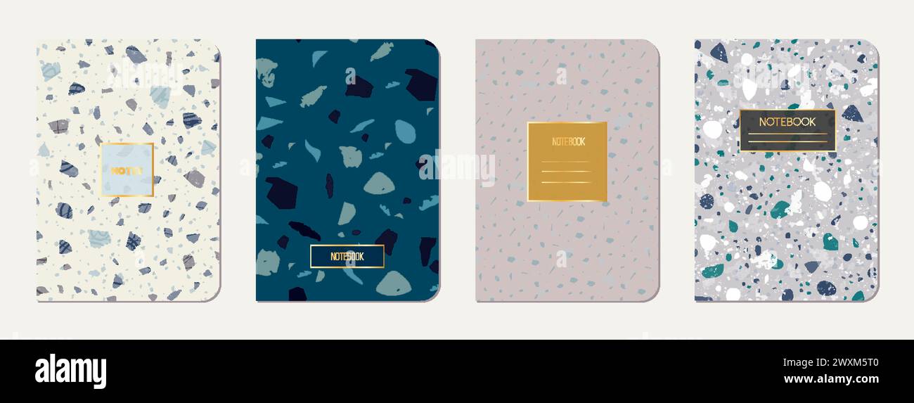 School diary cover design. Terrazzo abstract background made of natural ...