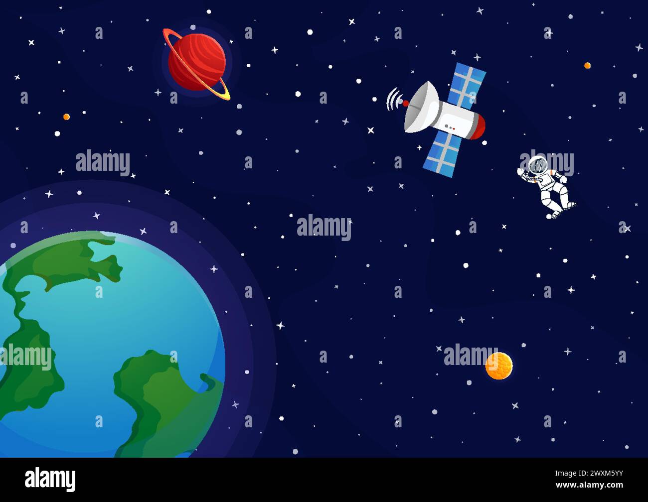 Space cartoon background. Cute design for landing page, banner or ...