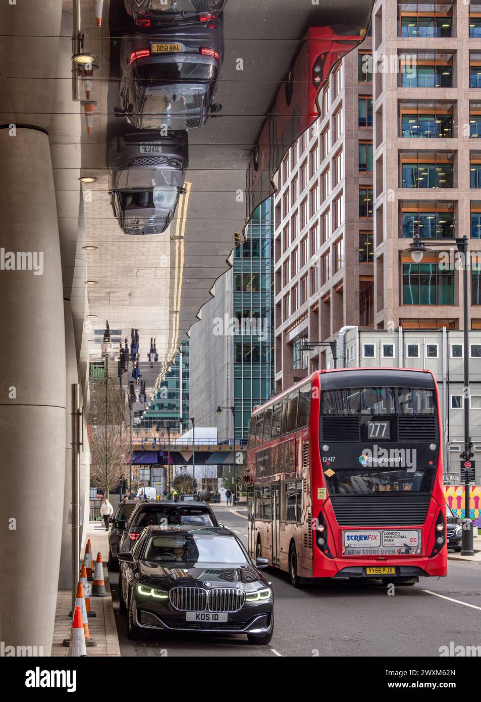 London, United Kingdom - February 26, 2024: Street scene with mirror ...