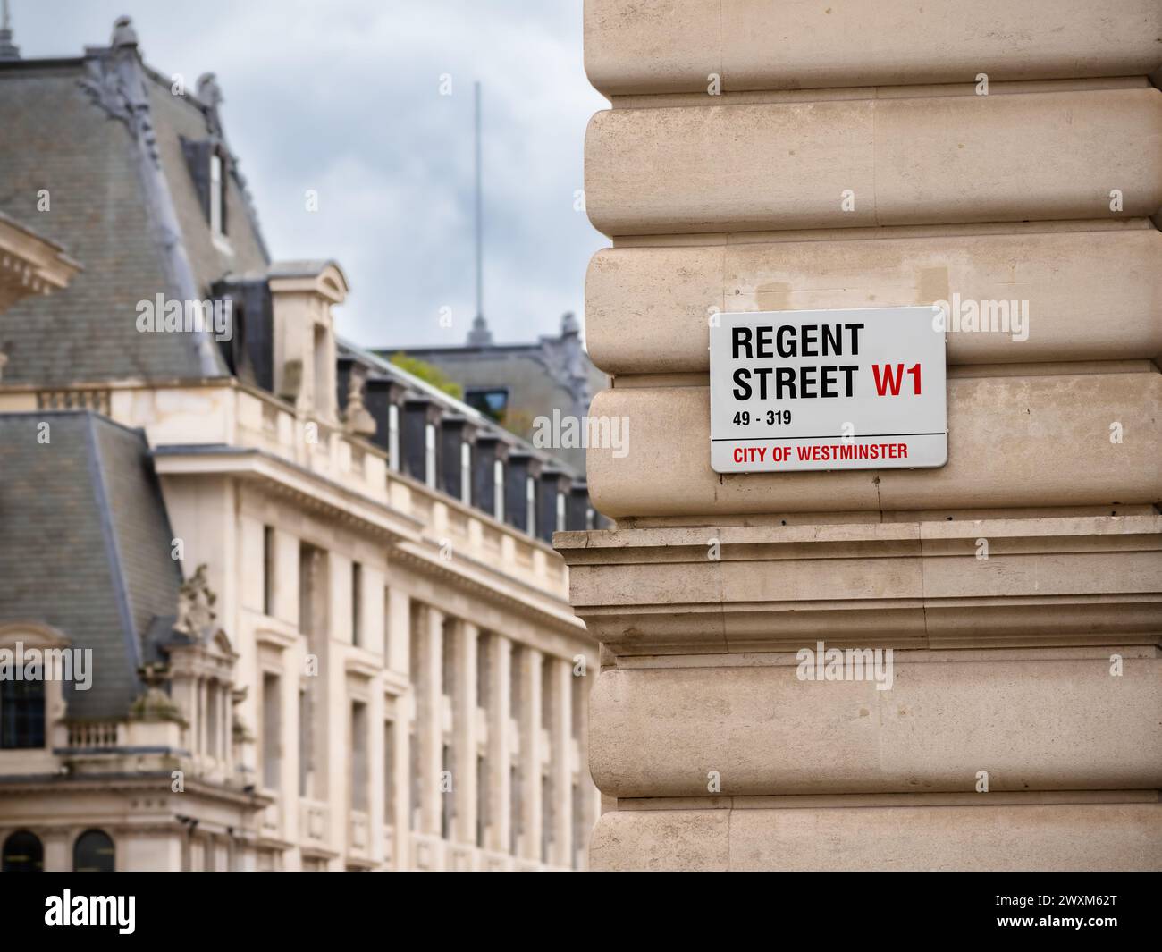 London, United Kingdom - February 26, 2024: Street signboard of Regent ...