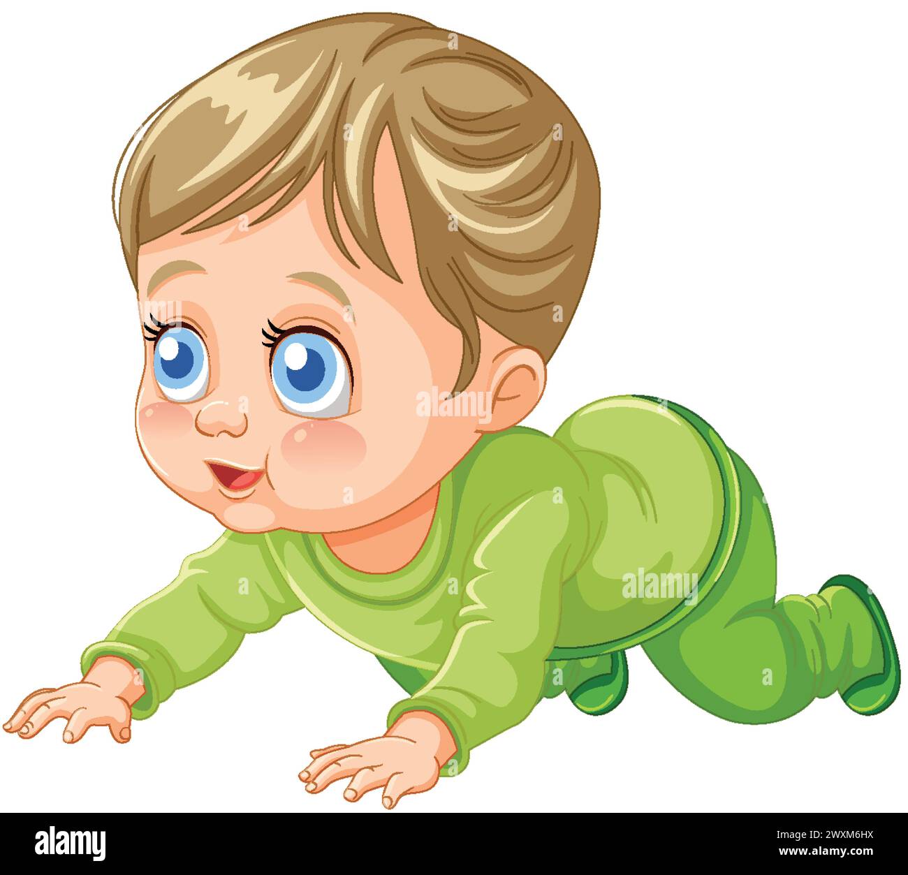 Cute animated baby crawling in green onesie Stock Vector Image & Art ...