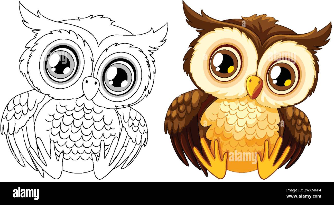Vector illustration of an owl, colored and line art Stock Vector Image ...