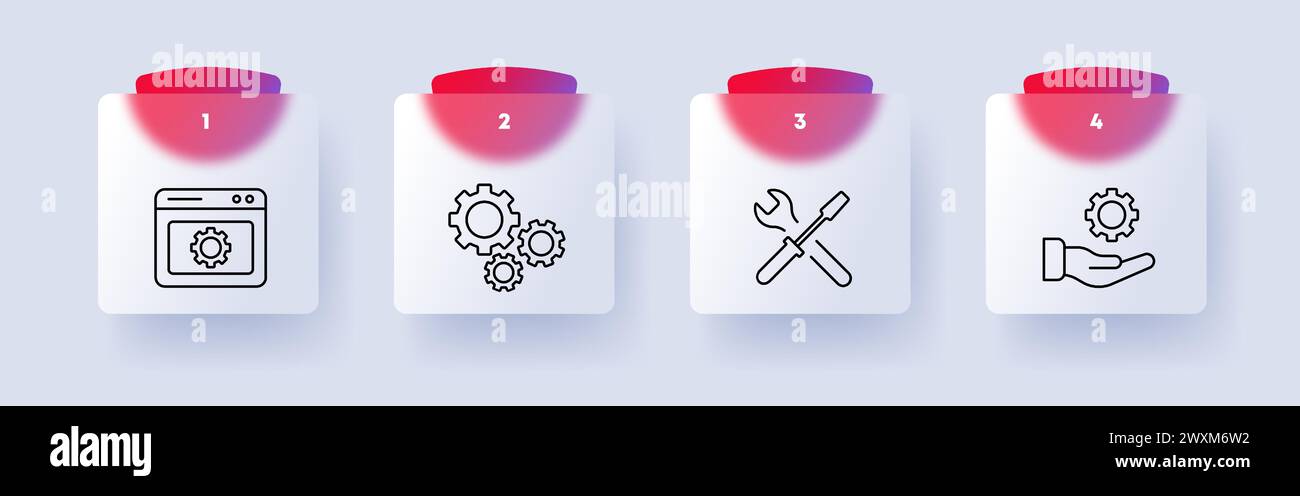 Setting icon set. Gear, website, tuning, hand, proposal, mechanism ...