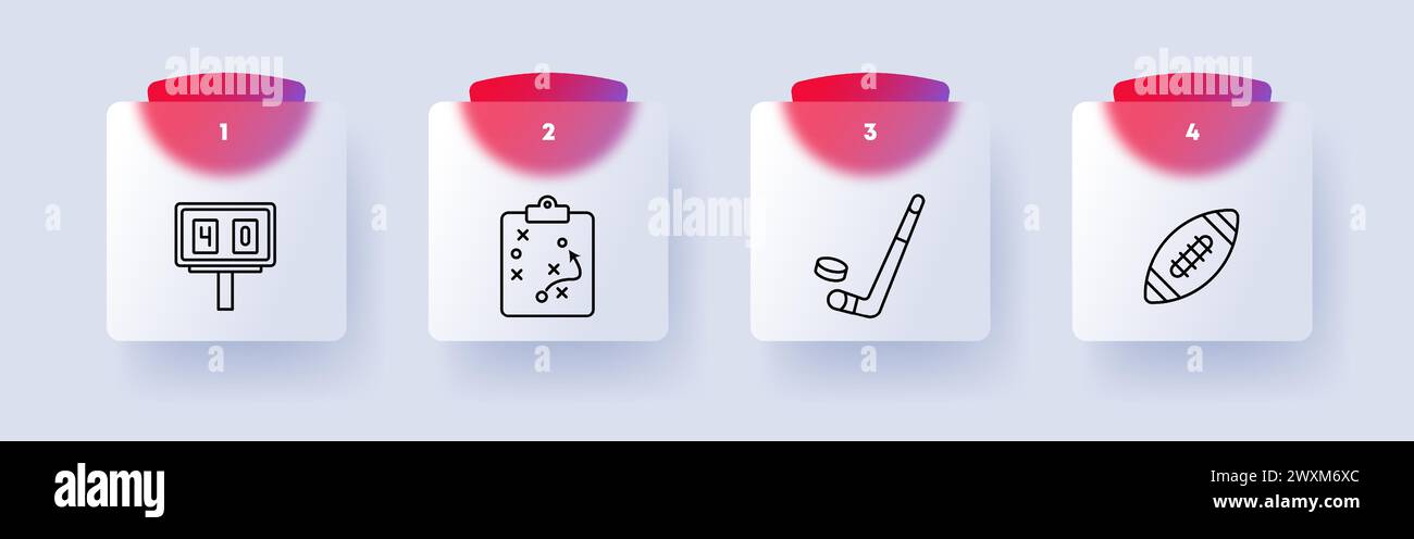 Sports set icon. American football, stand, scoreboard, plan, strategy ...