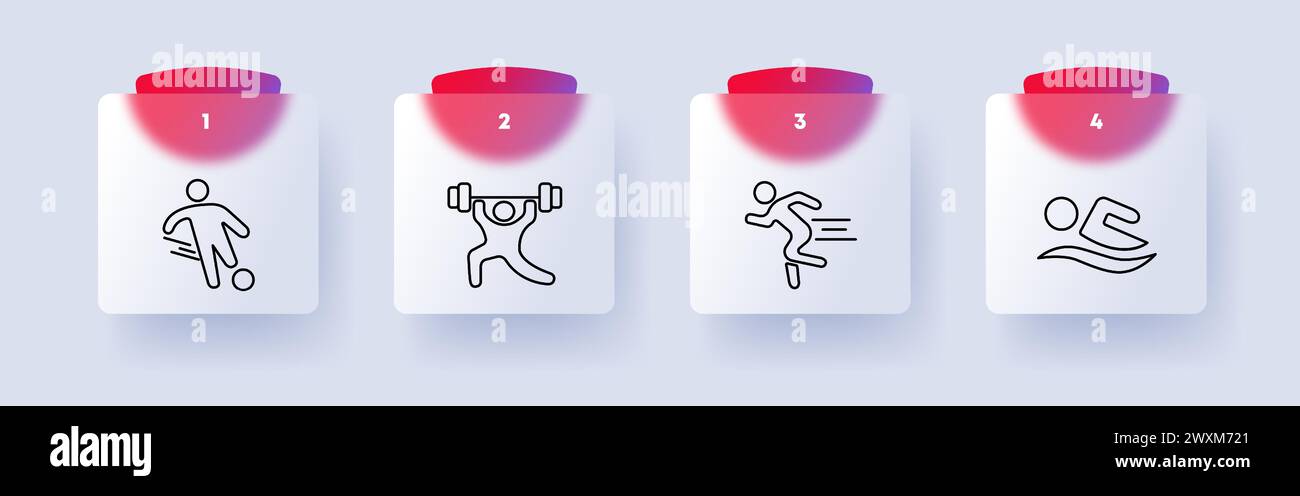 Useful hobby set icon. Football, swimming, lifting heavy weights ...