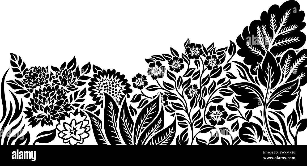 Flowers Pattern Flower Woodcut Engraved Abstract Stock Vector Image ...