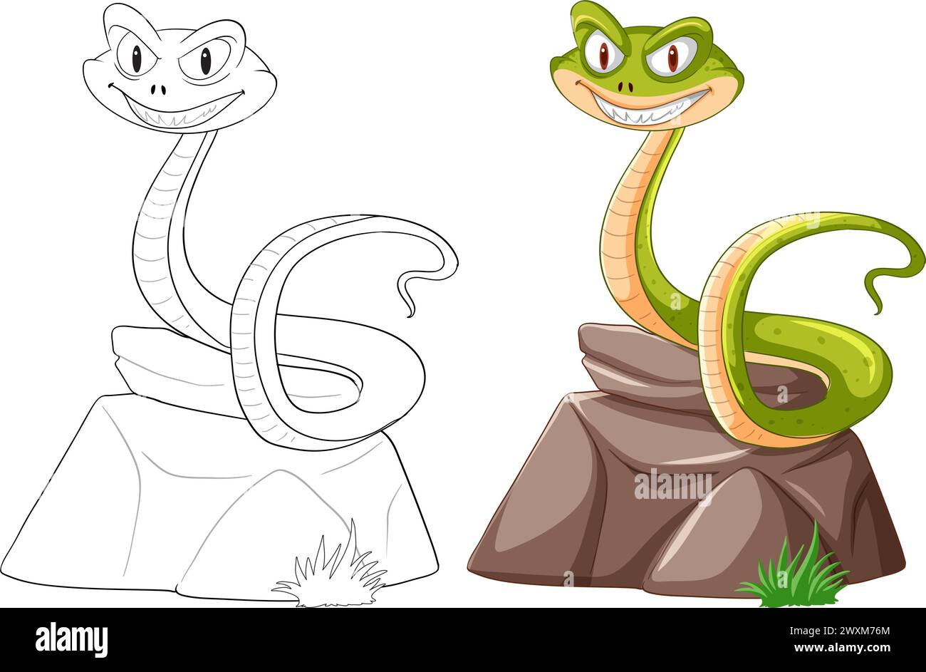 Two smiling snakes illustrated on stone surfaces Stock Vector Image ...