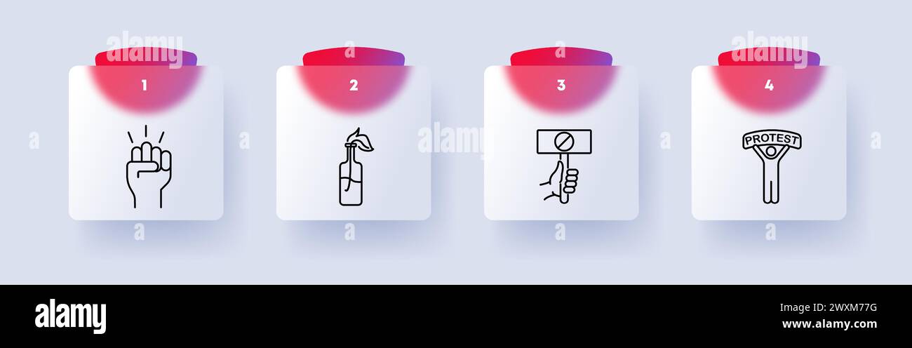 Uprising icon set. Fist, hand, battle, Mootov cocktail, bottle, fire ...