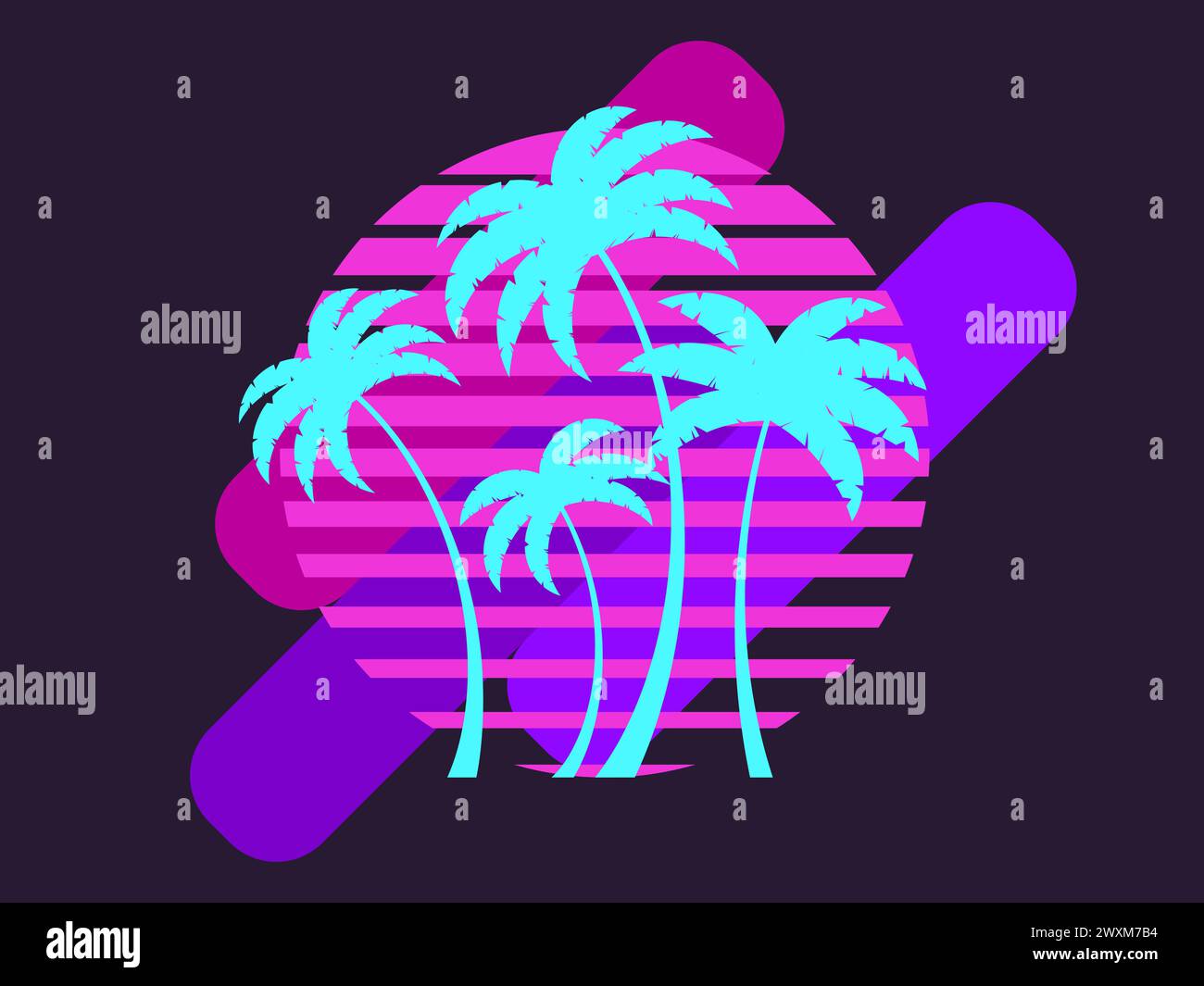 Retro futuristic palm trees in 80s style at sunset. Summer time, palm ...