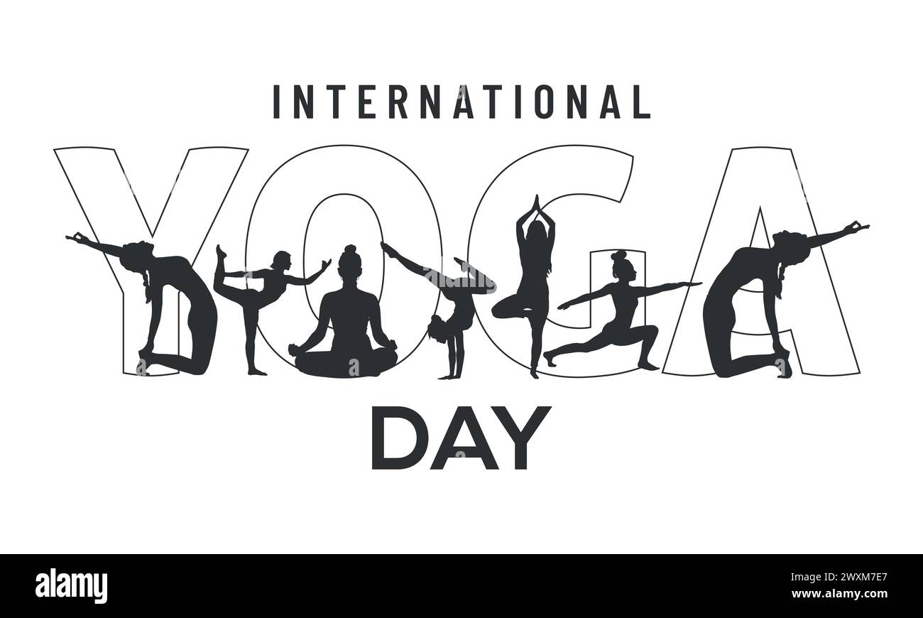 June 21st World Yoga Day. vector silhouette of a group of women ...