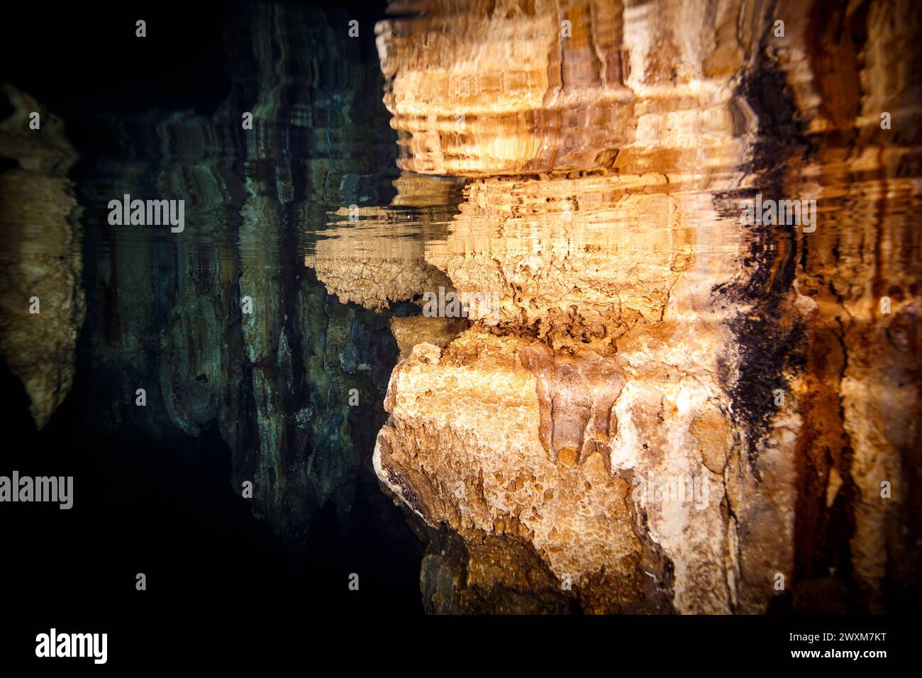 The rock formations underwater in a cave-like structure Stock Photo - Alamy