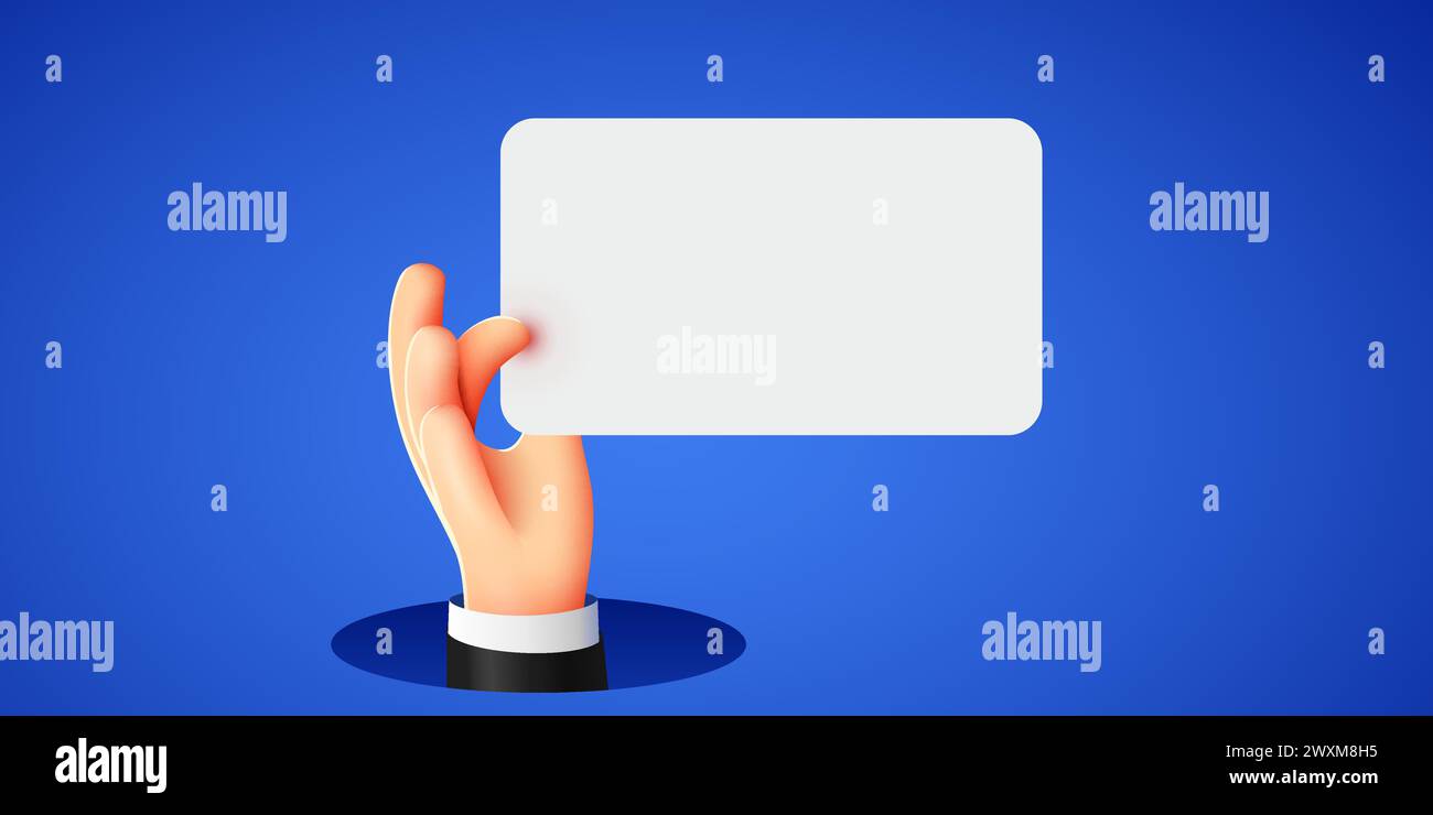 3d cartoon hand holding emty white paper. Announcement or protest ...