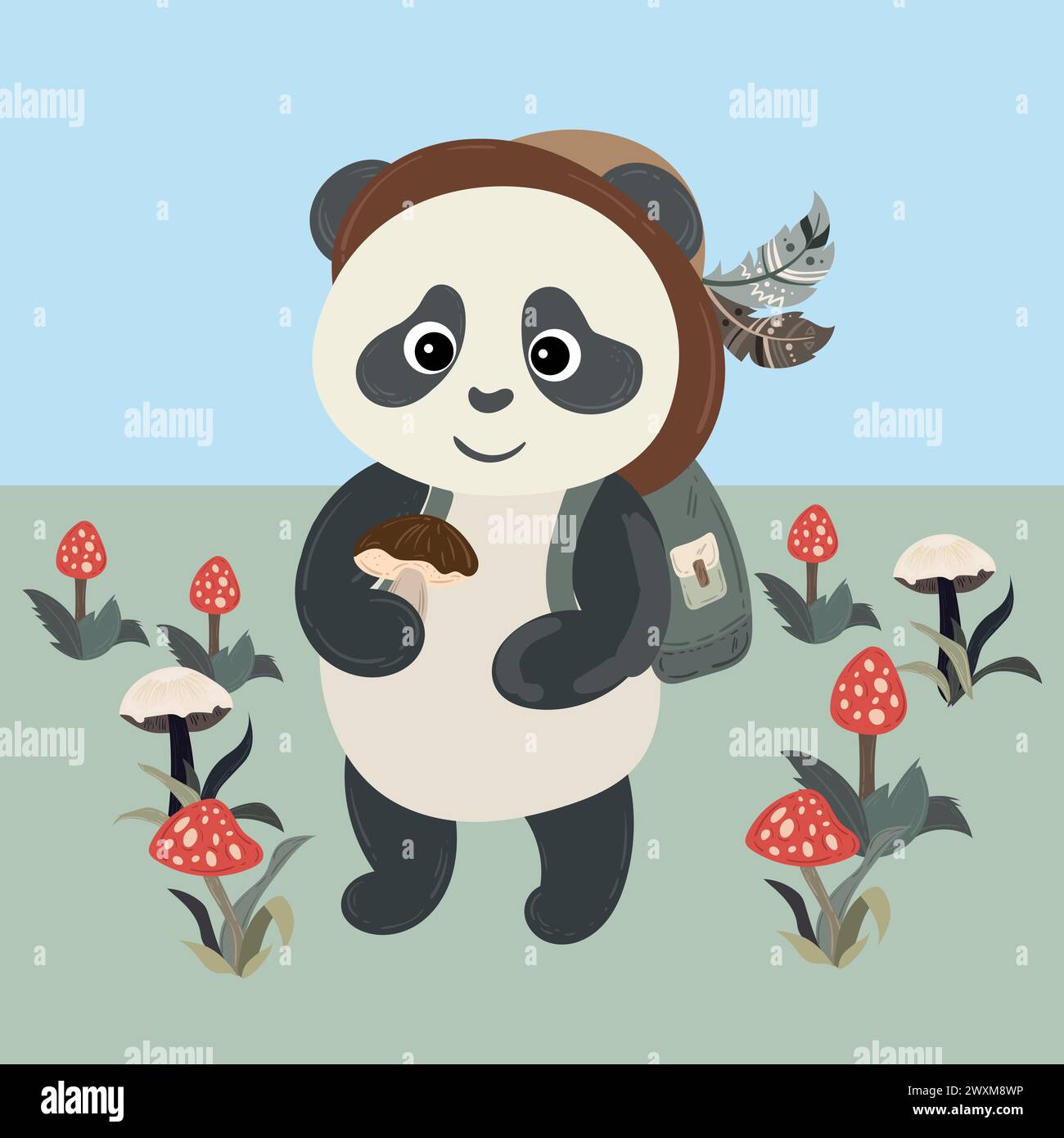 Panda teddy bear dressed in a bucket hat and boots holding out a ...