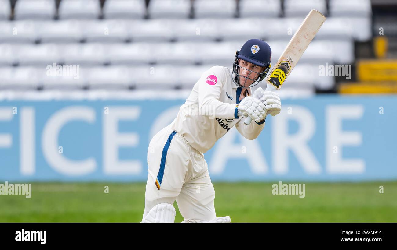 Luis Reece batting for Derbyshire in a pre-season friendly match ...