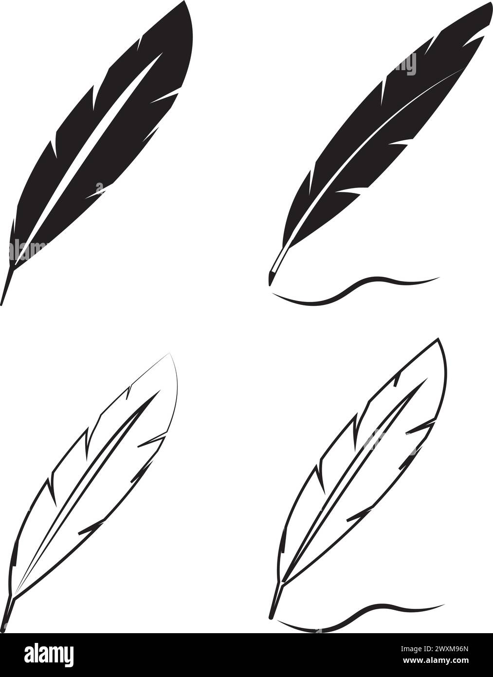 quill feather pen signature logo design template illustration vector ...