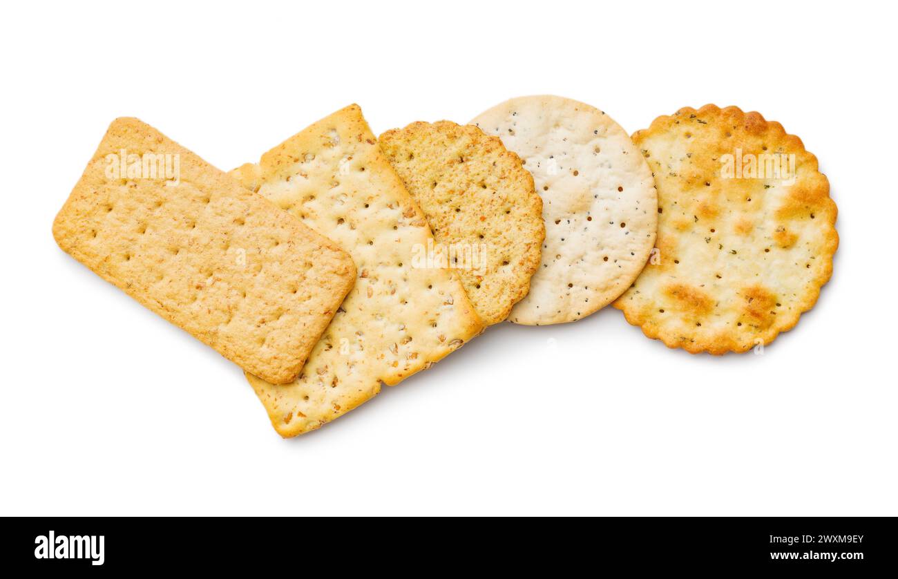 Salted crackers isolated on a white background Stock Photo - Alamy