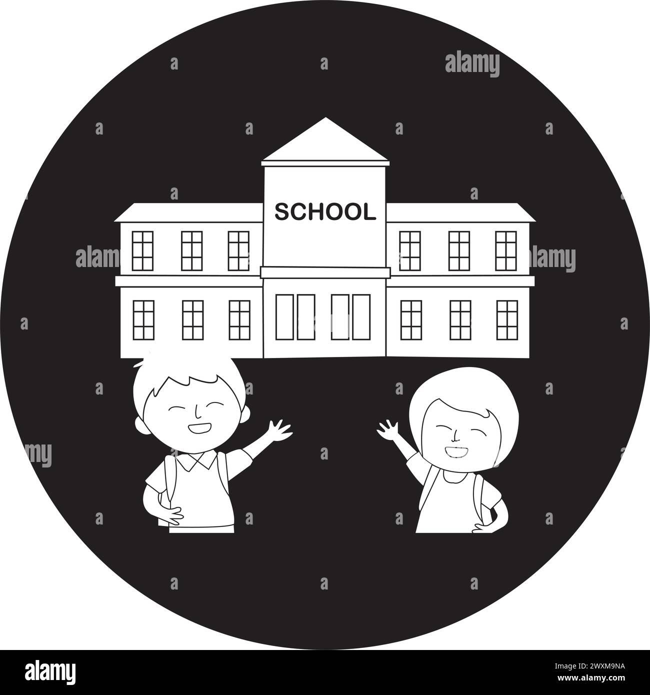 Cartoon School Building Black And White