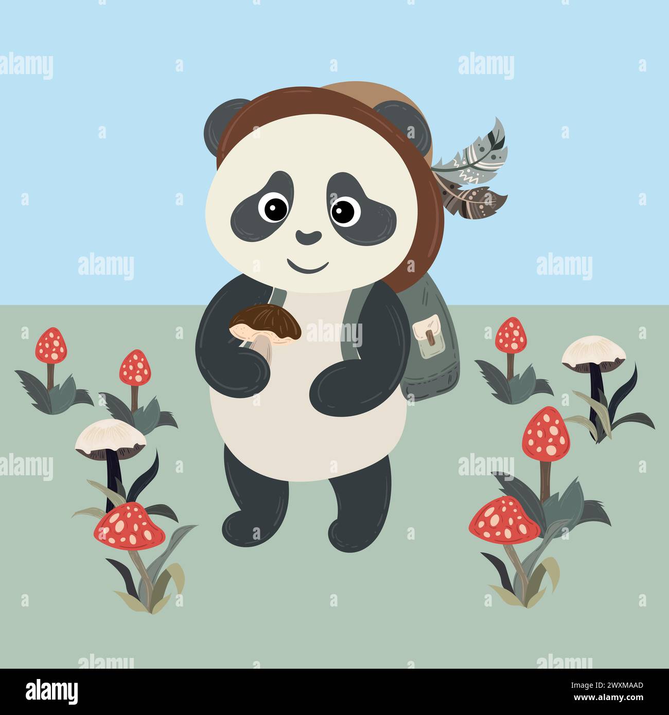 Panda teddy bear dressed in a bucket hat and boots holding out a ...