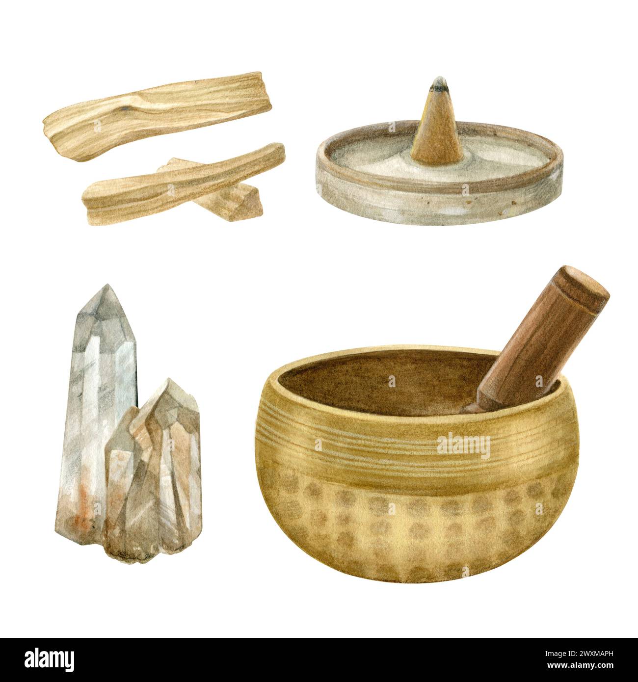 Set of items for spiritual rituals. All elements are hand-painted in ...