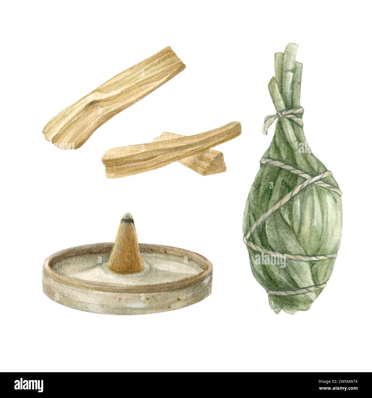 Set of items for spiritual rituals. All elements are hand-painted in ...