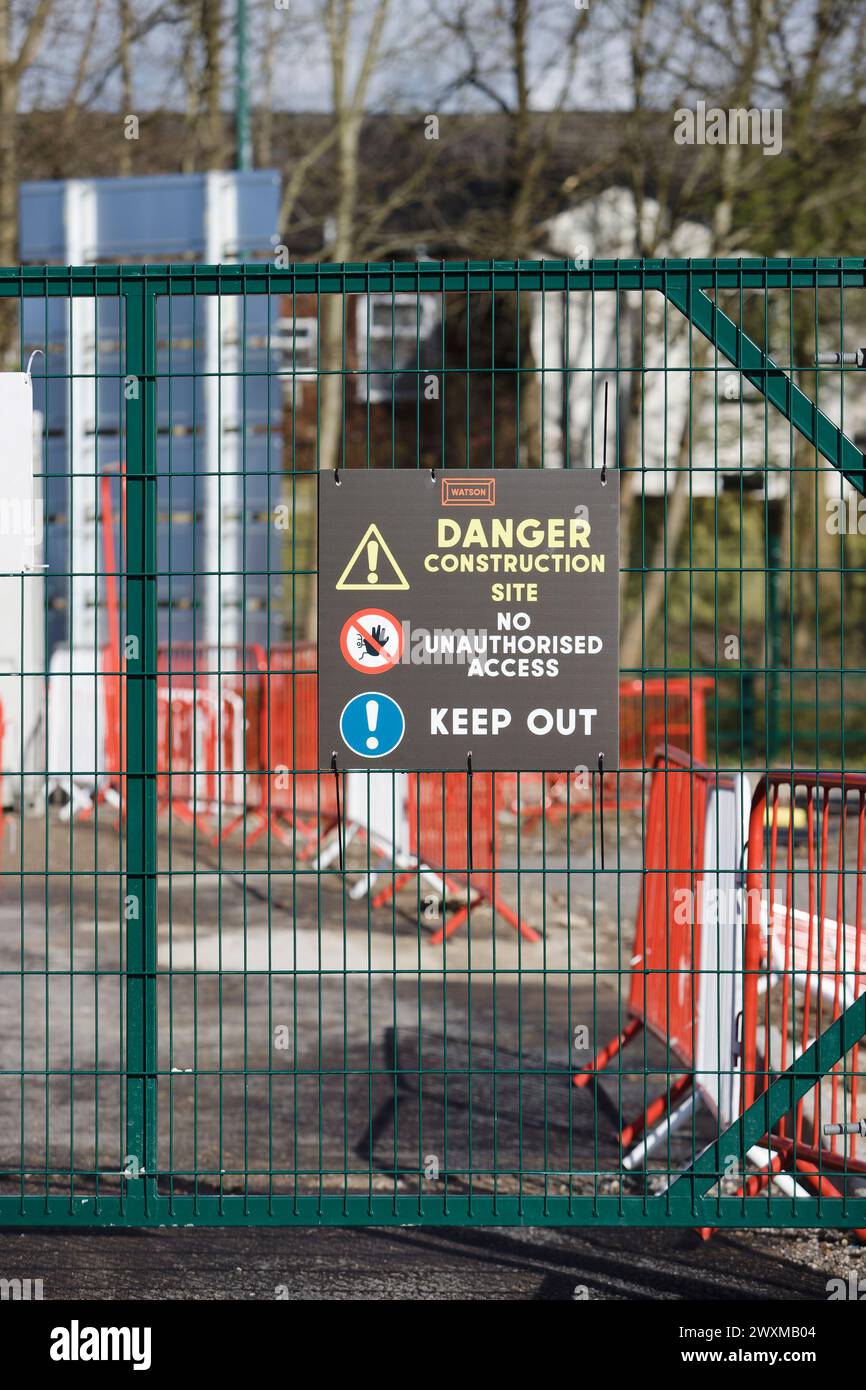 Danger construction site no unauthorised access keep out sign on ...