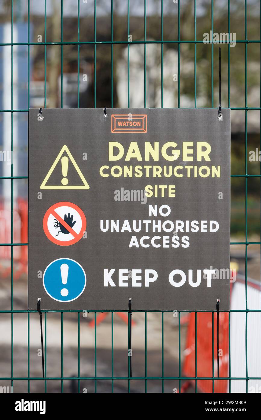 Danger construction site no unauthorised access keep out sign on ...