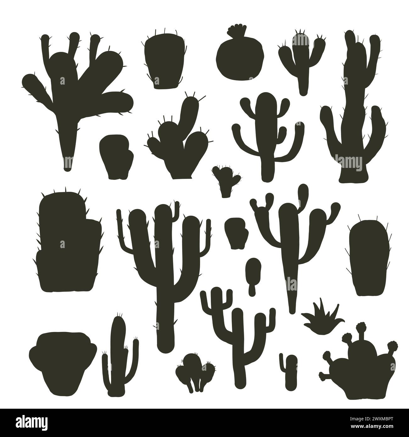 Cactus silhouette set isolation on white background. Mexican cacti and ...