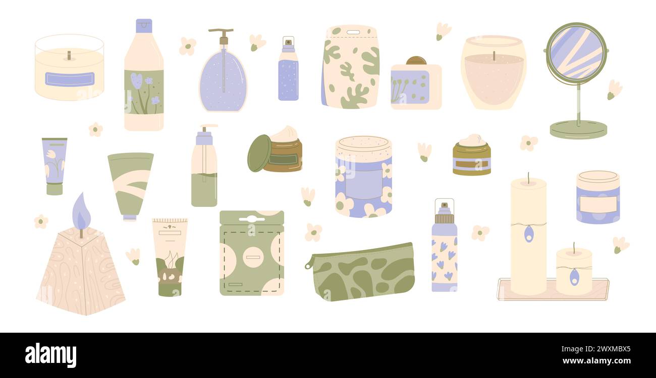 Skincare cosmetics products set. Cleansing and moisturizing. Serum and ...