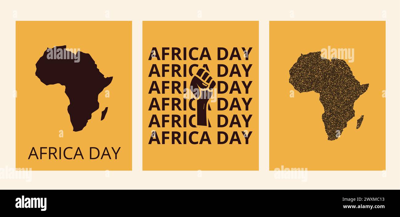 Africa Day banners set with Africa map silhouette banner. Celebration ...