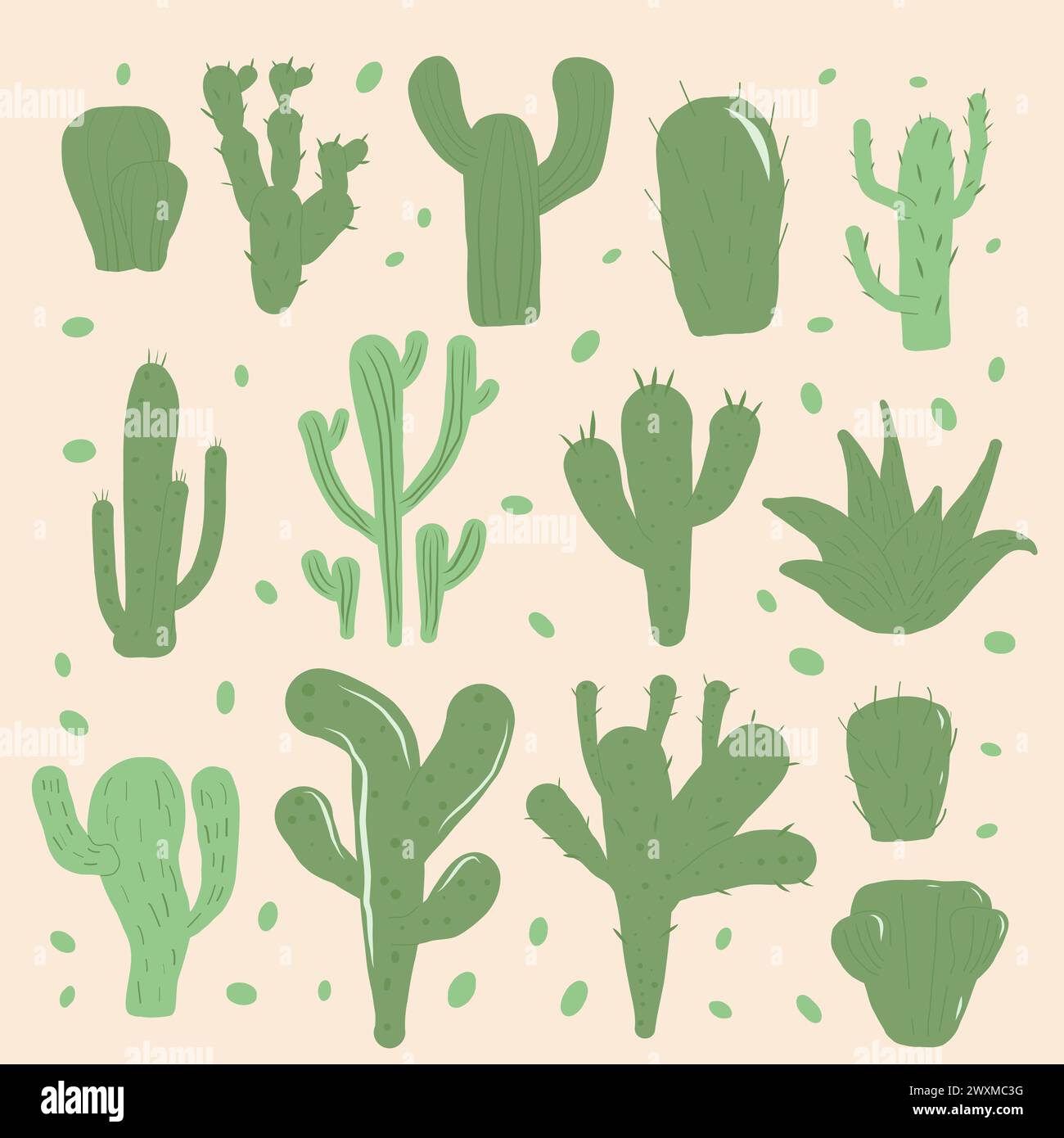 Cactus set. Mexican cacti and aloe. Exotic various plants collection ...