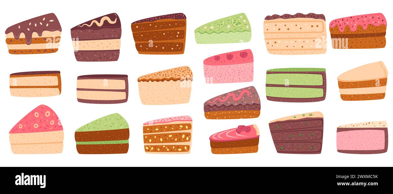 Cakes set isolated on white background. Sweet bakery pieces collection ...