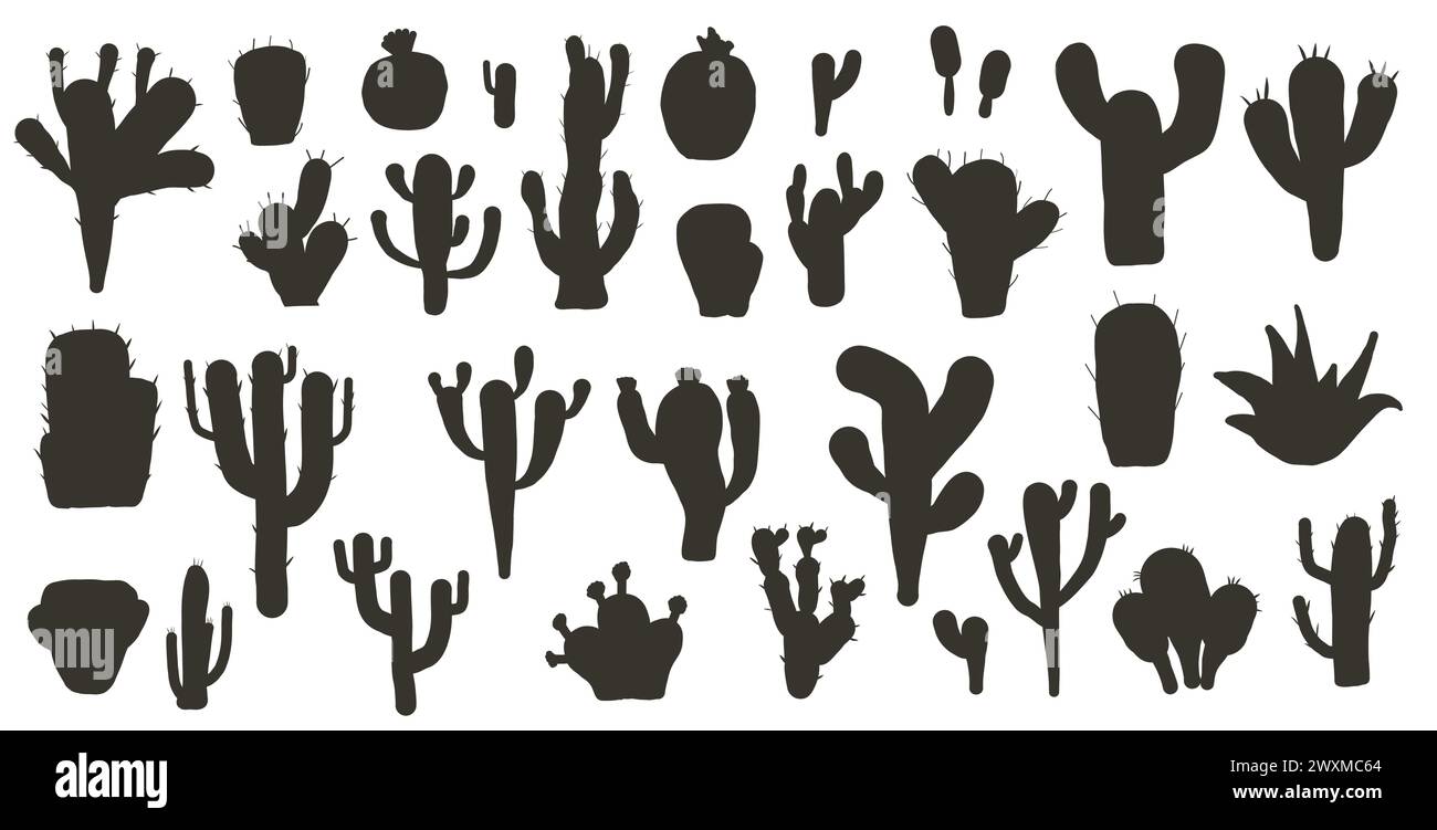 Cactus silhouette set isolation on white background. Mexican cacti and ...