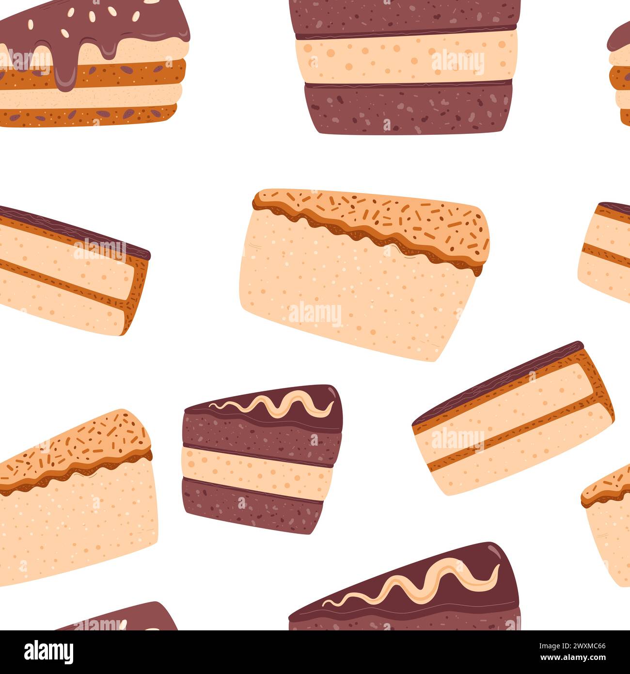 Dessert seamless pattern. Slices of cake. Sweet chocolate bakery piece ...
