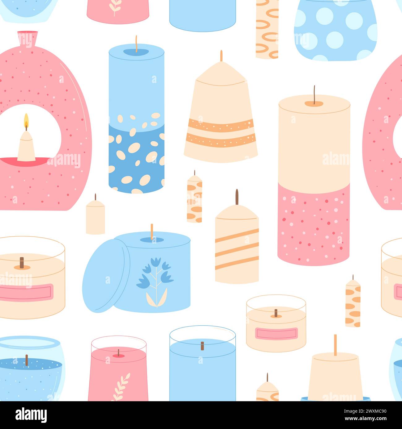 Scented candles seamless pattern. Cozy aroma spa accessories endless ...