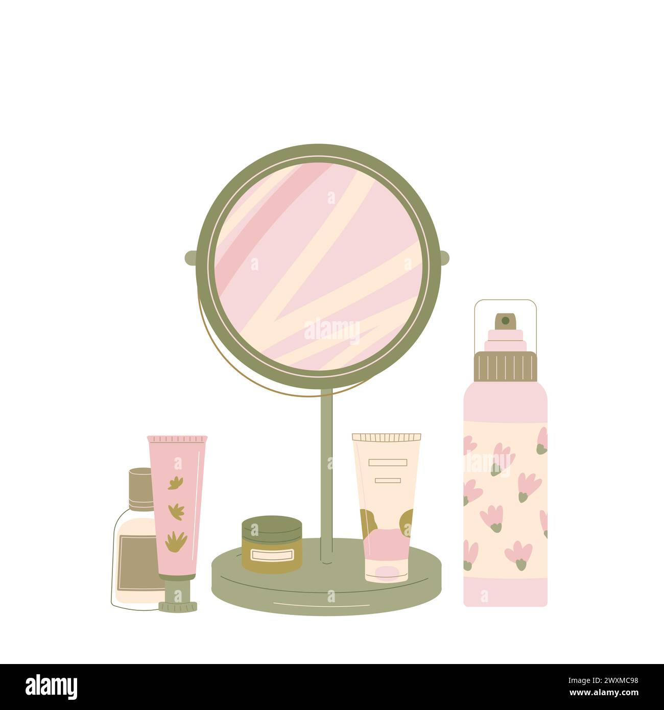 Skincare cosmetics daily routine procedure. Beauty products set. Mirror ...