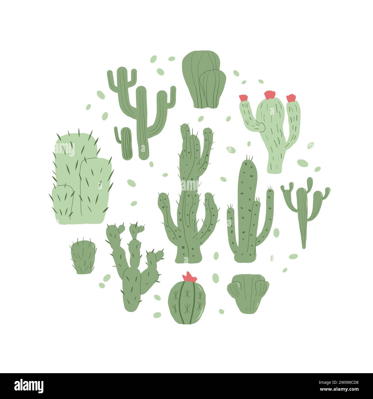 Cactus circle emblem set isolation on white background. Mexican cacti ...