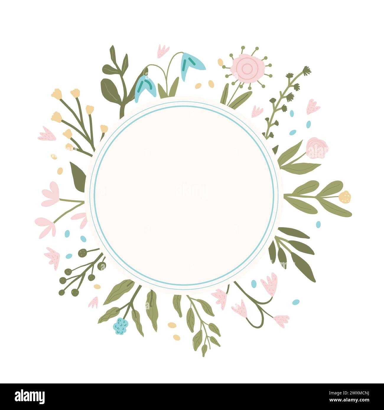 Circle border of bouquet. Floral wreath isolated on white background ...