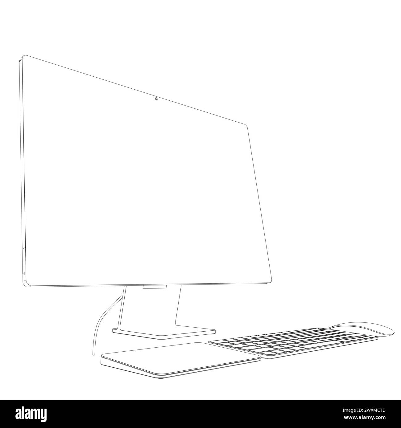Monitor PC mockup. Outline thin frame monitor or PC with mouse and ...