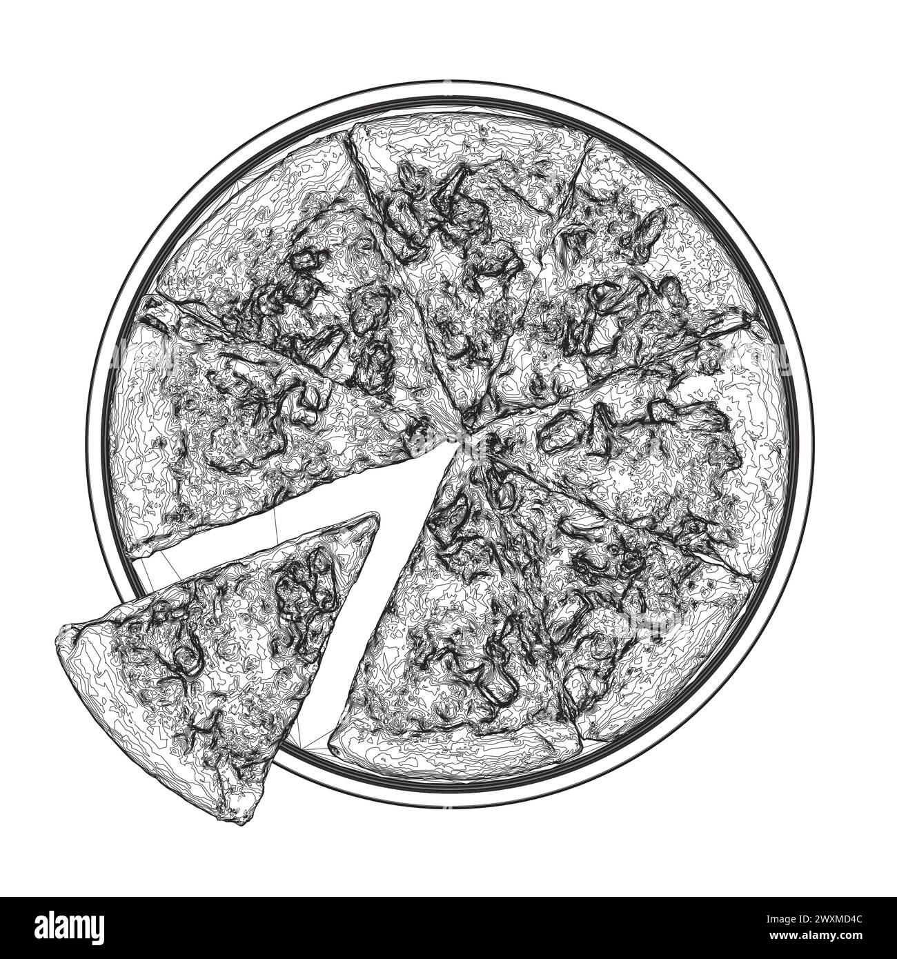 Pizza with one slice separated wireframe icon. Thin line illustration ...