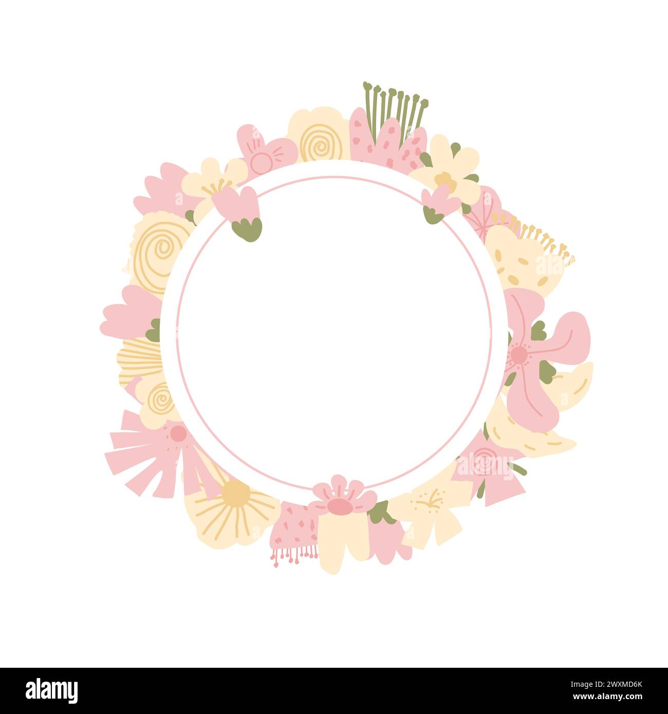 Floral wreath isolated on white background. Spring flowers frame ...