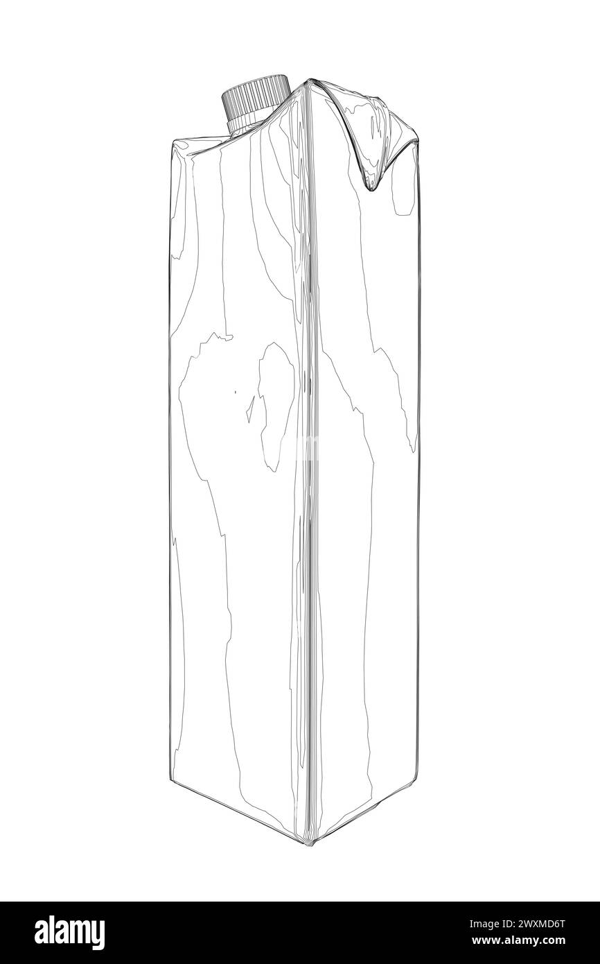 Vector illustration linear, tetrapack of milk or juice, drawn line ...