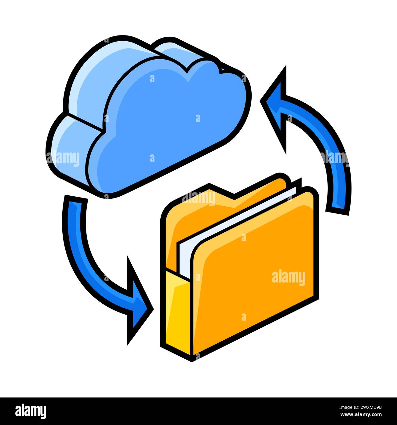 Folder and cloud icon in isometry. Updating information and files. Image for website, app, logo ...