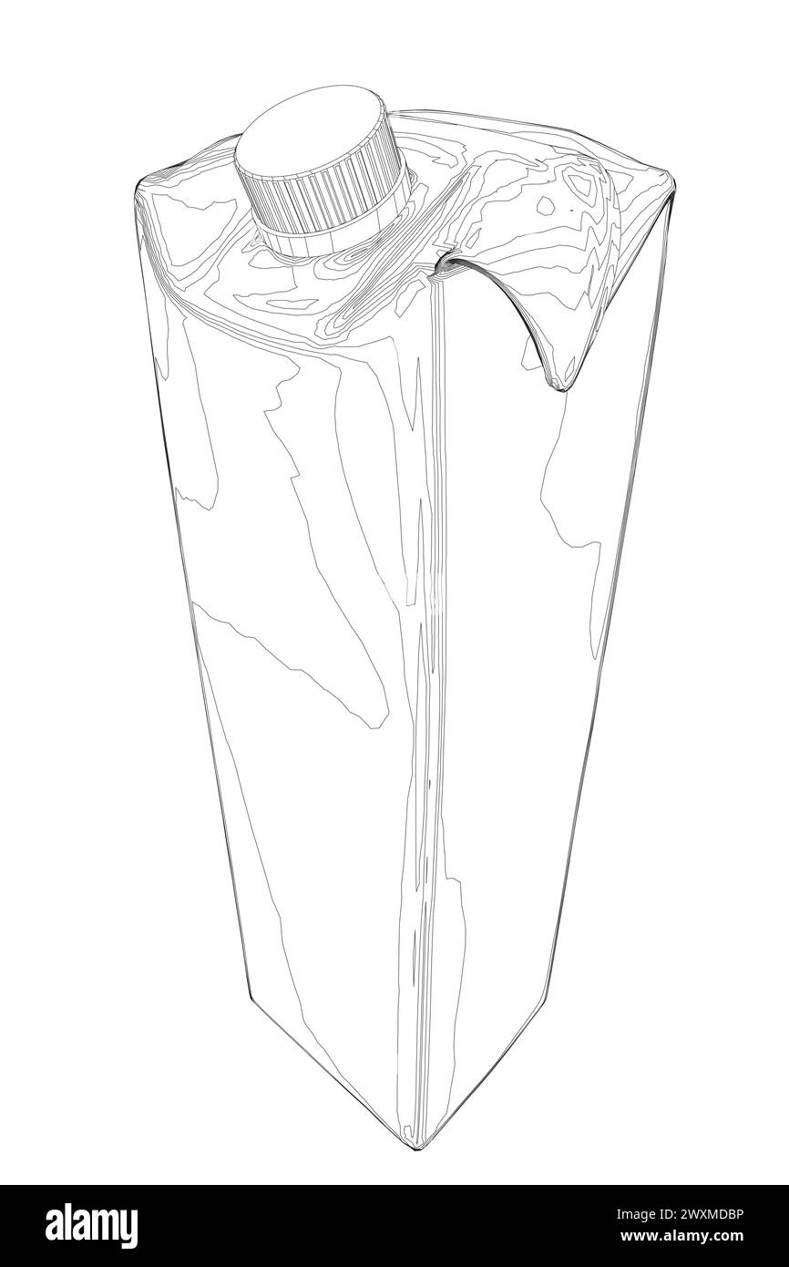 Vector illustration linear, tetrapack of milk or juice, drawn line ...